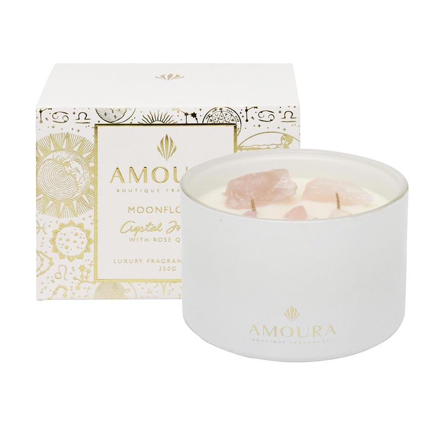 Amoura Crystal Infused Fragrant Candle - Moonflower (350g) - Soy Wax ...