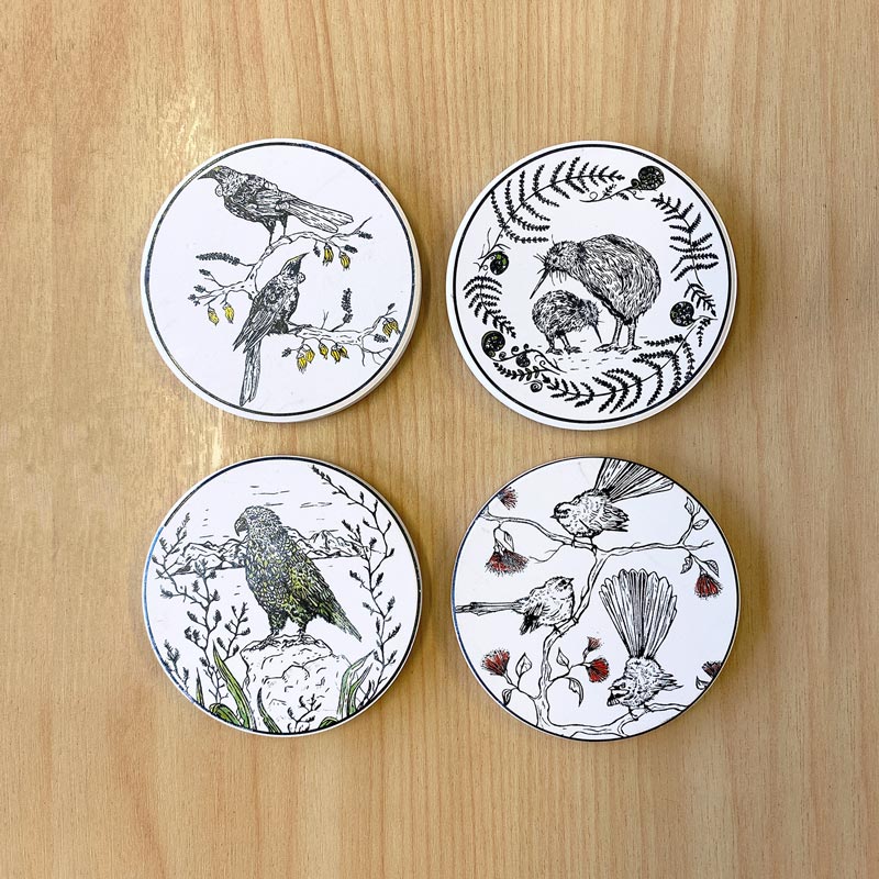 Ceramic NZ Native Bird Coaster Set/4 - Cork Backed Coasters NZ | KOOP ...