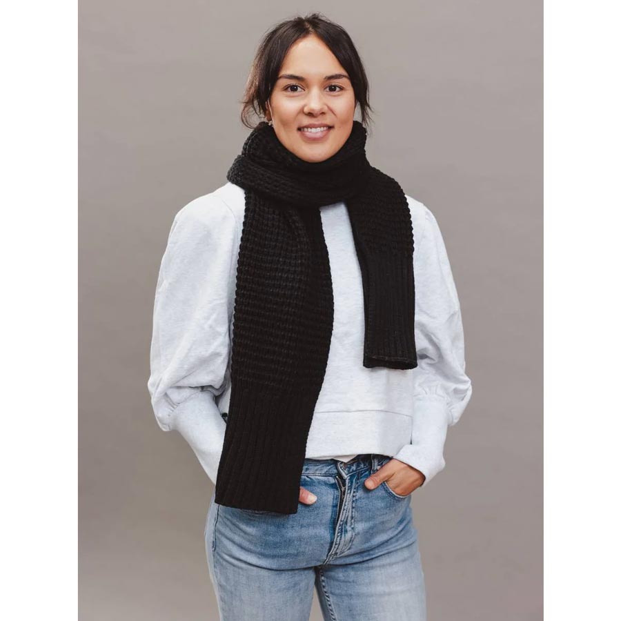 Hello Friday Pippa Black Waffle Knit Scarf (185cm) - Women's Scarves NZ ...