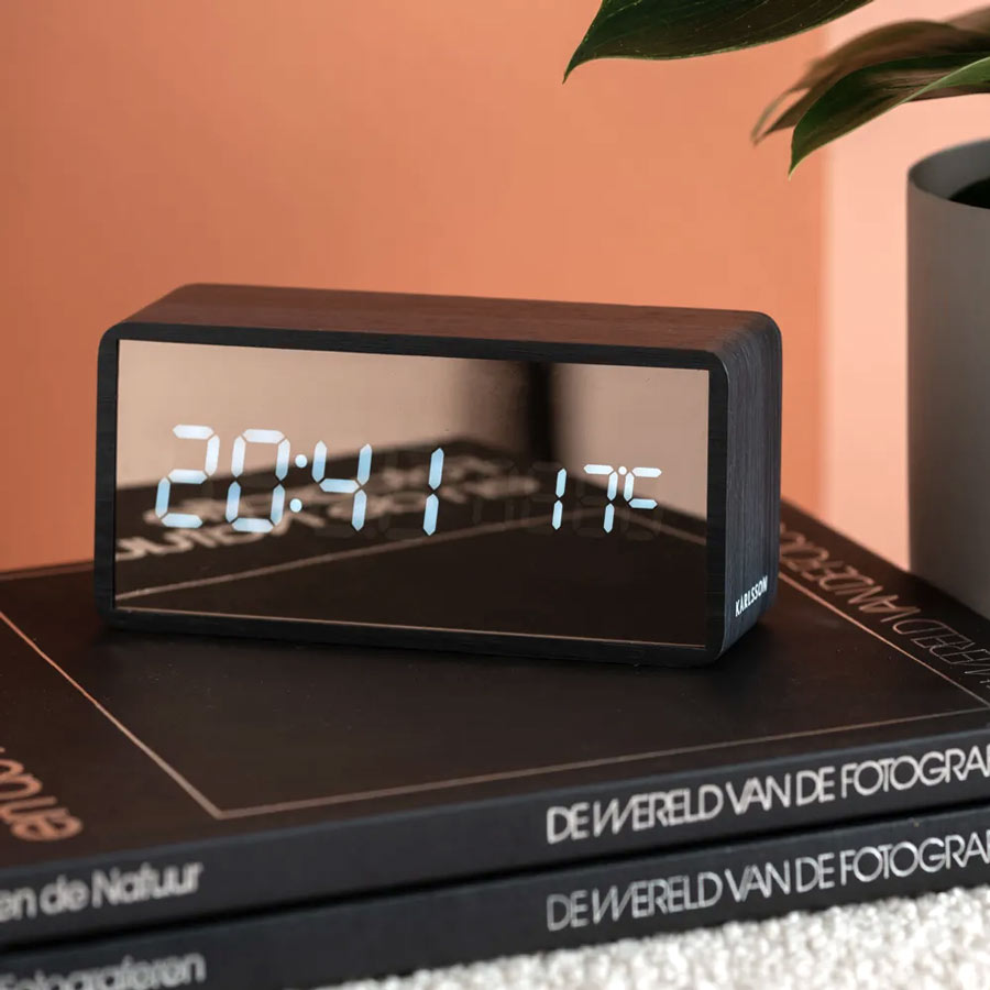 Karlsson Copper Mirror Alarm Clock - Black Wood - Karlsson LED Alarm ...